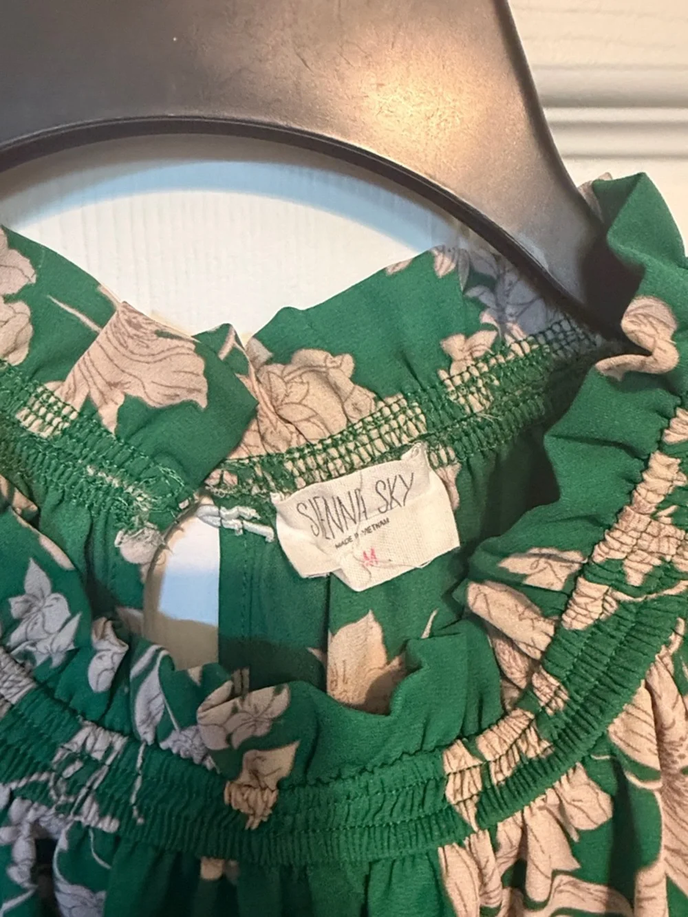 Sienna Sky | Tops | Sienna Sky Green Floral Ruffle Neck Blouse | Poshmark